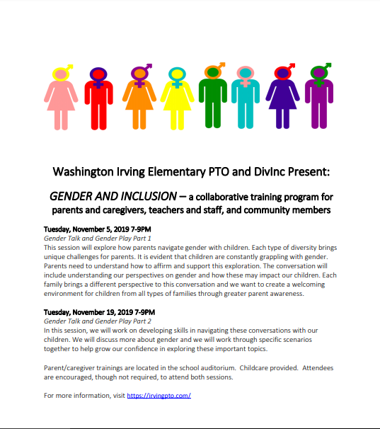 Date Changes! Gender and Inclusion Training! Calendar is Updated. | Irving School PTO