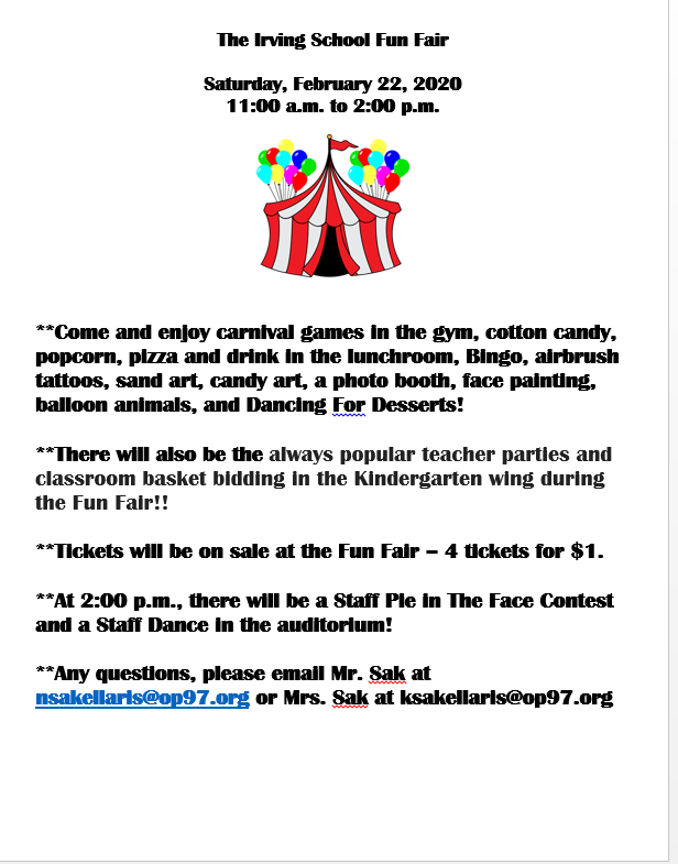 Fun Fair is Coming 2/22/2020! | Irving School PTO
