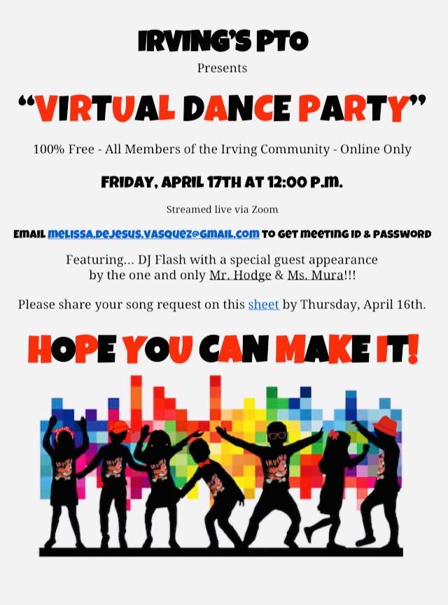 Virtual Dance Party 4/17 12:00 P.M. | Irving School PTO